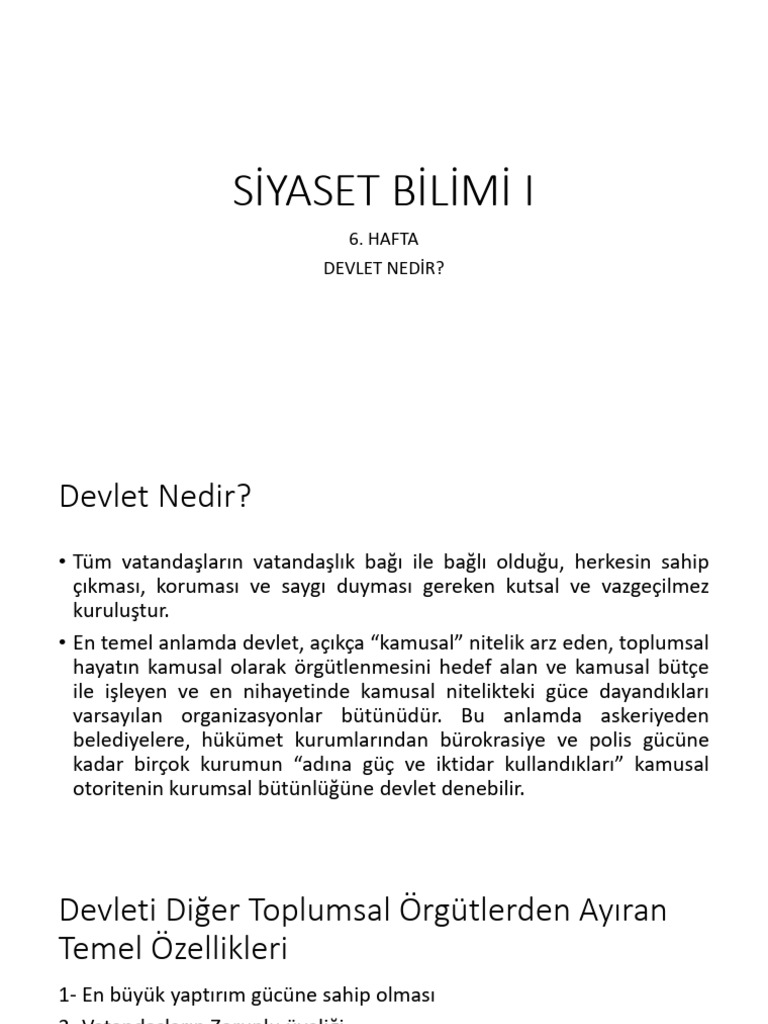 Siyaset Bilimi 6. Hafta Devlet 2 | PDF