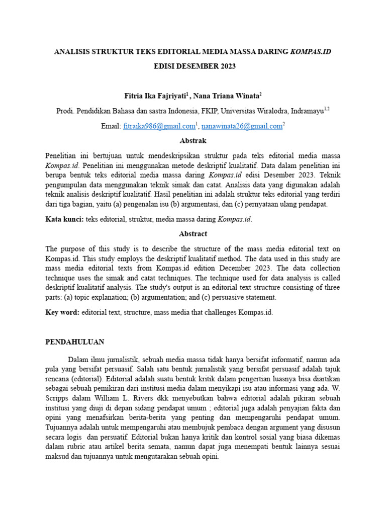 Struktur Teks Editorial Kompas.id 2023 | PDF