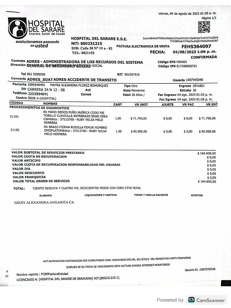Factura Rayos X 04 de Agosto | PDF