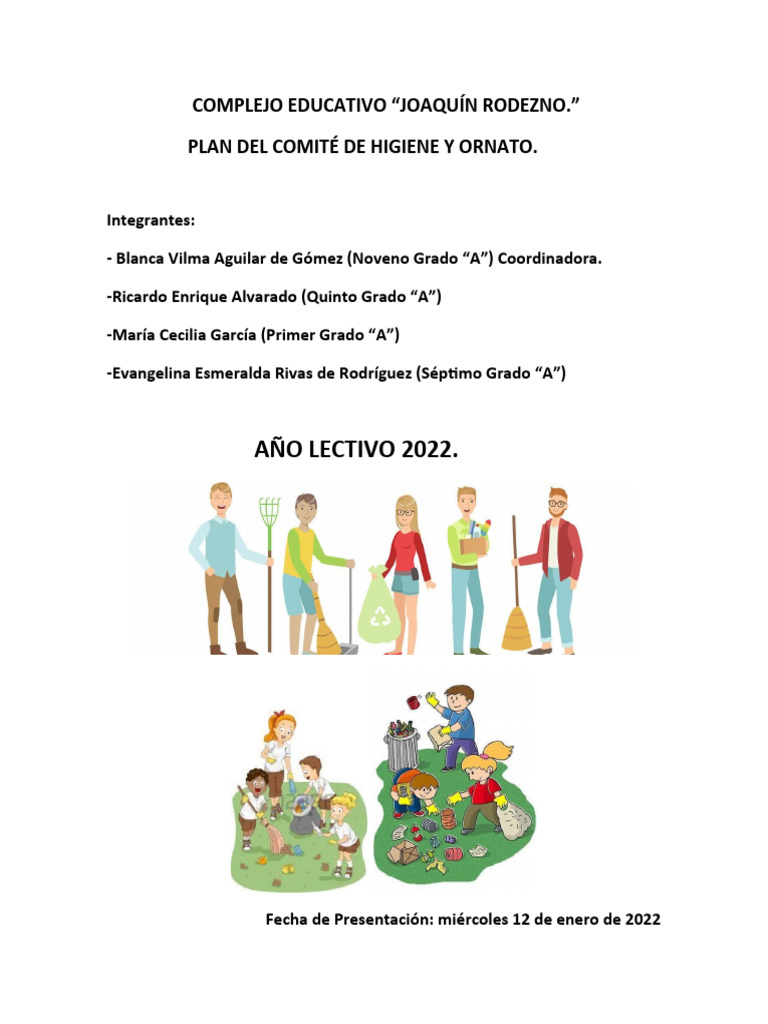 Plan de Comité ORNATO E HIGIENES | PDF | Higiene | Saneamiento