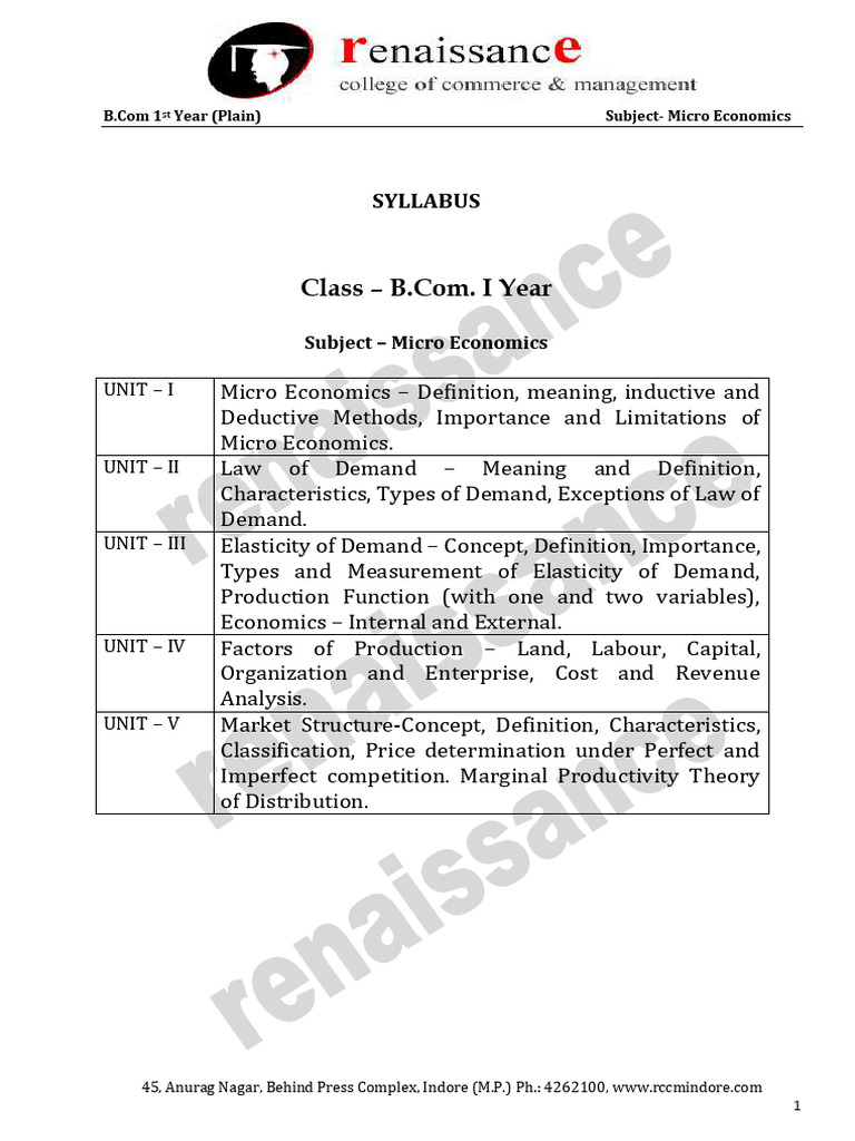 Micro-Economics Bcom Sem1 | PDF | Demand | Price Elasticity Of Demand