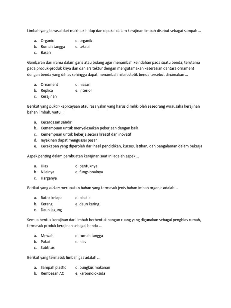 Soal Pas Prakarya Ganjil 2023-2024 | PDF