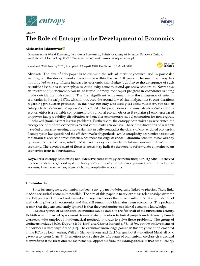 The Role of Entropy in The Development of Economics | PDF | Level Of ...