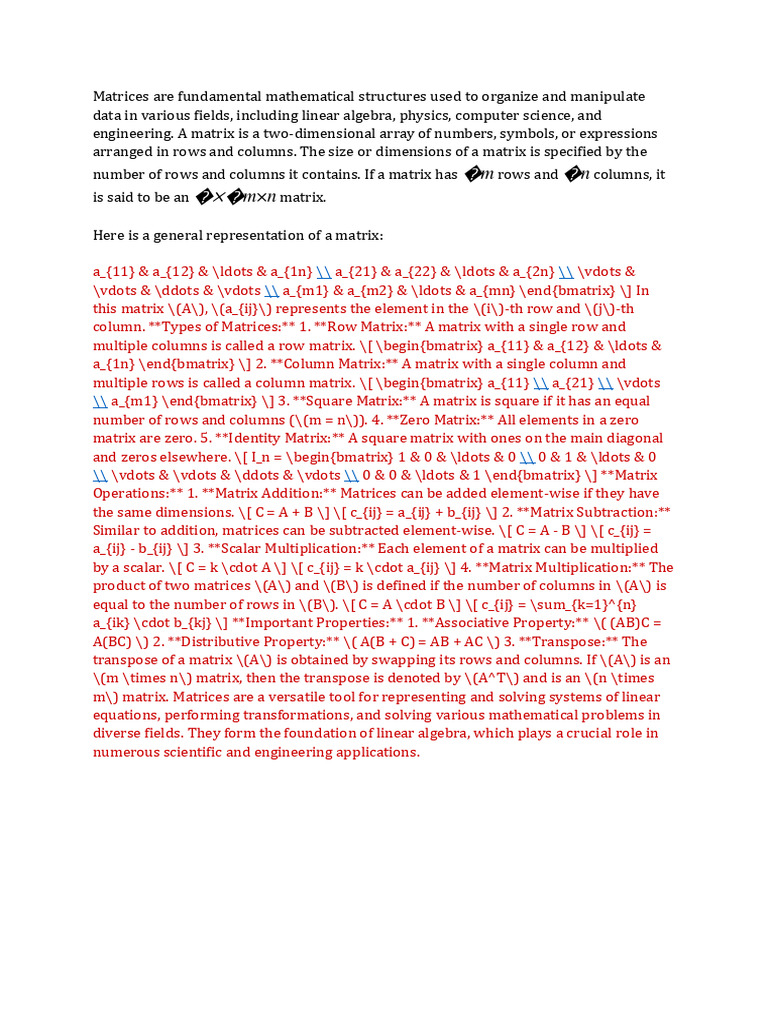 Matrices | PDF | Matrix (Mathematics) | Mathematical Concepts