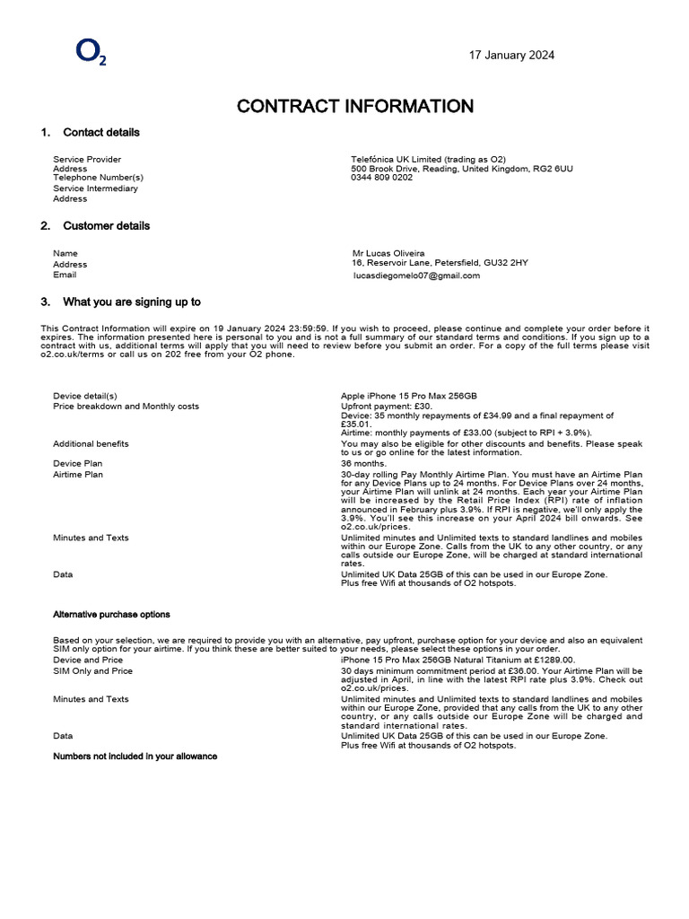 Contract Information Oliveira | PDF | Credit Card | Business