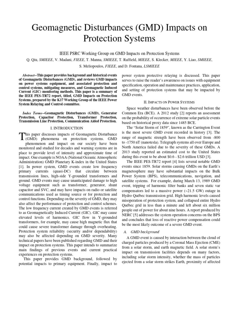 Geomagnetic Disturbances (GMD) Impacts On Protection Systems | PDF ...