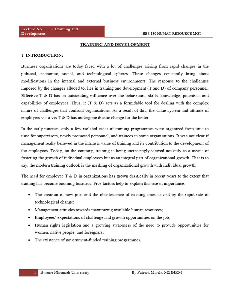 6 Training and Development 1 | Download Free PDF | Educational Technology | Learning