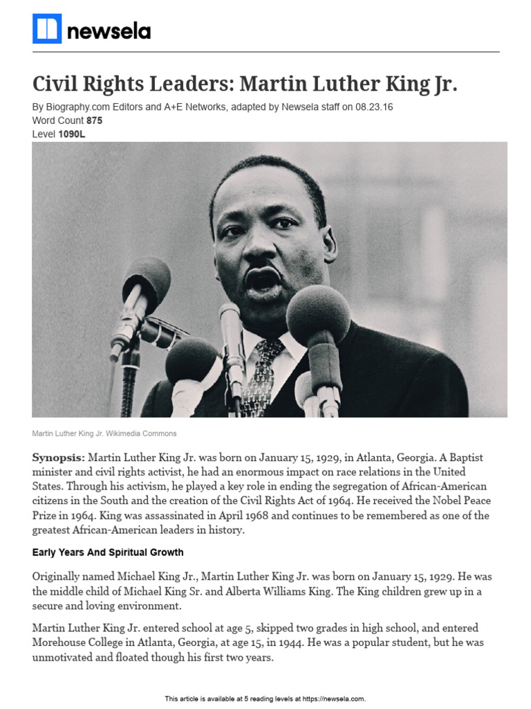 MLK Biography | PDF | Martin Luther King Jr. | Movements For Civil Rights MLK Biography | PDF | Martin Luther King Jr. | Movements For Civil Rights