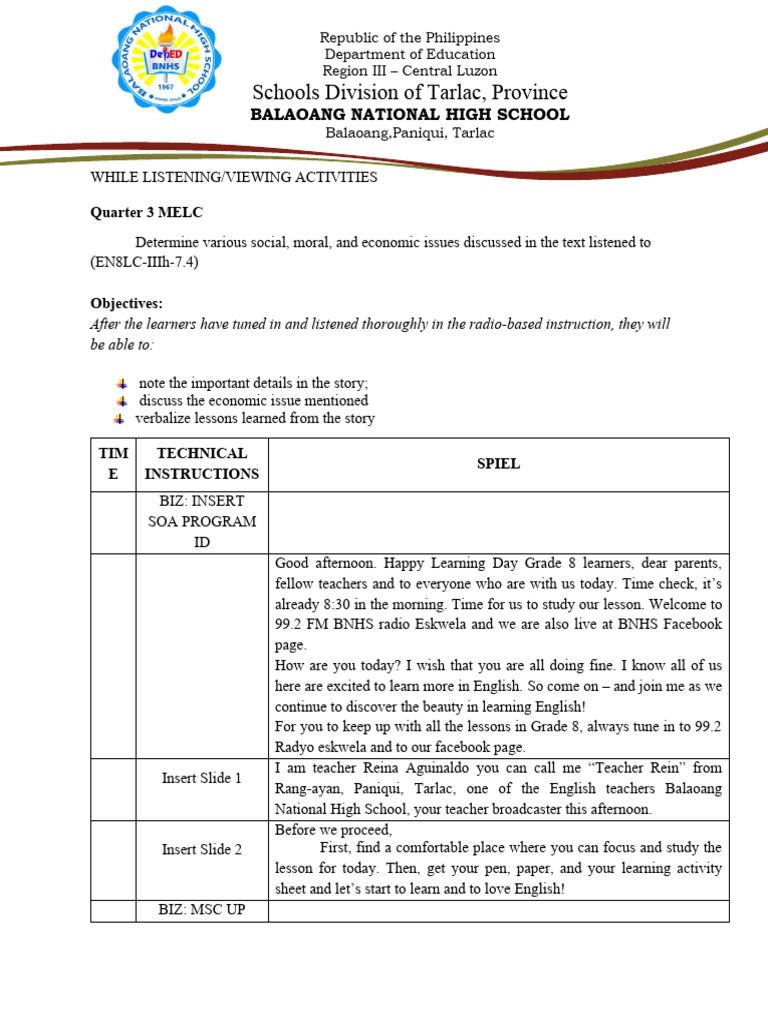 Script For 3rd Quarter | PDF