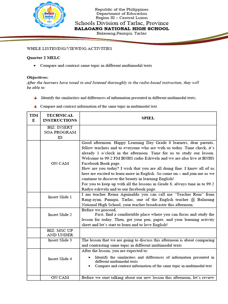 AGUINALDO-REINA.-SCRIPT For Rbi | PDF | Learning