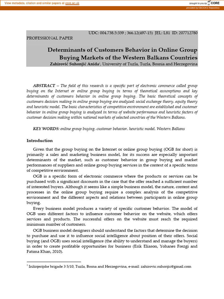 Determinants of Customers Behavior in Online Group Buying Markets of ... Determinants of Customers Behavior in Online Group Buying Markets of ...