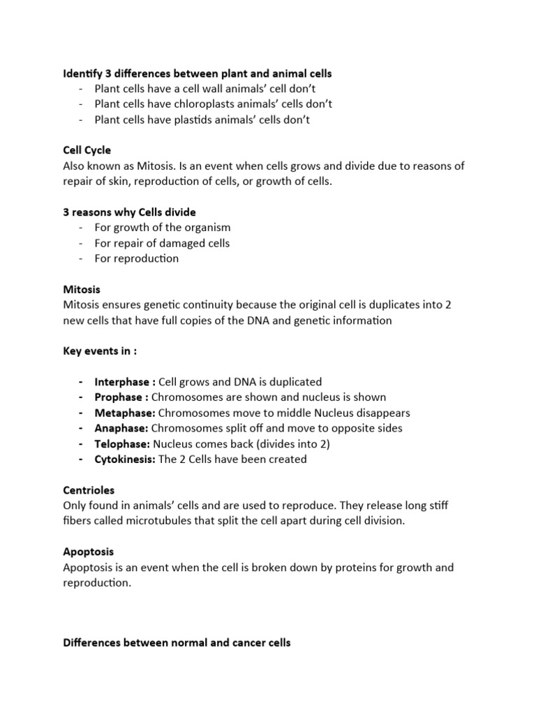 Science Cheat Sheet 1 | PDF | Cell (Biology) | Mitosis