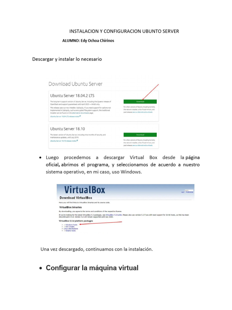 Instalacion y Configuracion Ubunto Server (Ochoa Chirinos Edy) | PDF | Servidor (Computación ...