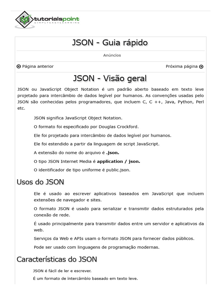 Guia Rápido Do JSON | PDF | Json | Python (linguagem de programação) Guia Rápido Do JSON | PDF | Json | Python (linguagem de programação)
