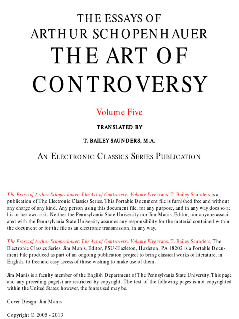 Schopenhauer, A - Essays, Vol. 5 (Penn State Electronic Classic) | PDF ...