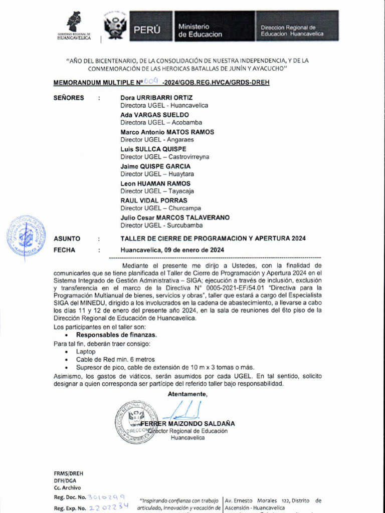 Memorando Mult #009-2024 | PDF