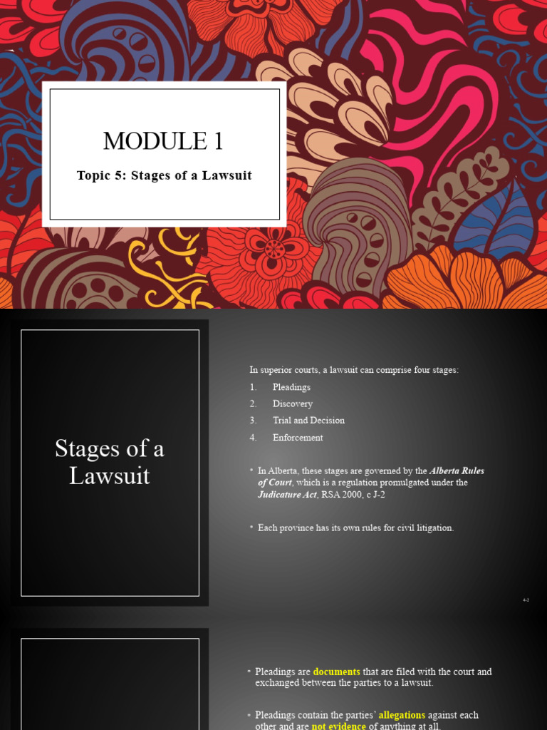 005 Module 1 Part 5 STAGES OF A LAWSUIT | PDF | Lawsuit | Discovery (Law)