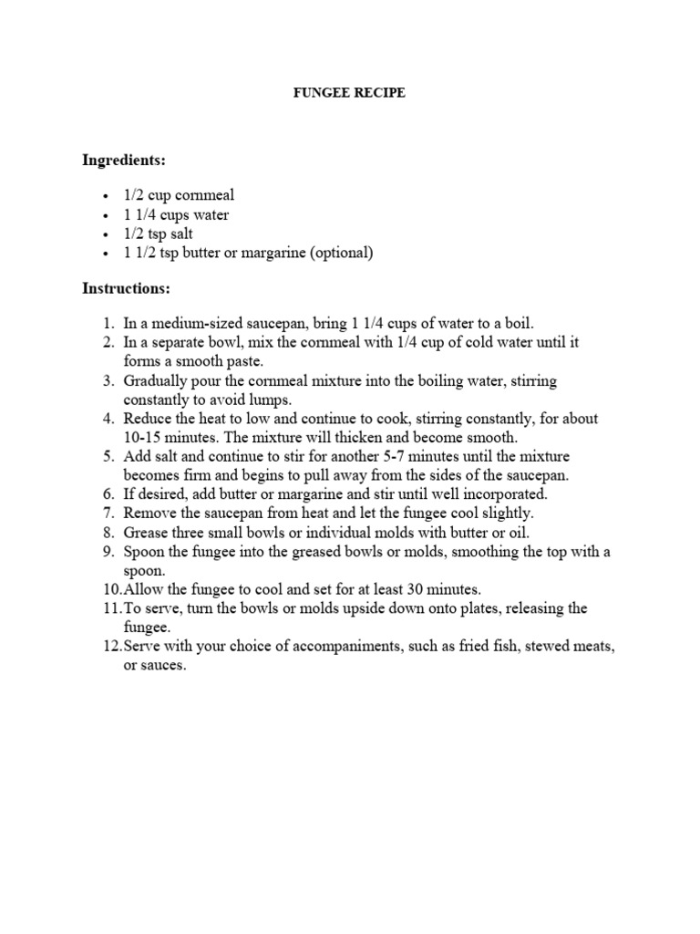 Fungee Recipe | PDF