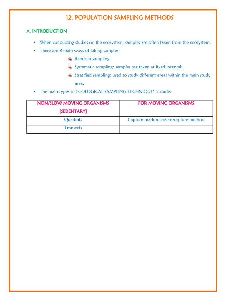 POPULATION SAMPLING METHODS (ST) | PDF | Sampling (Statistics) | Ecology POPULATION SAMPLING METHODS (ST) | PDF | Sampling (Statistics) | Ecology