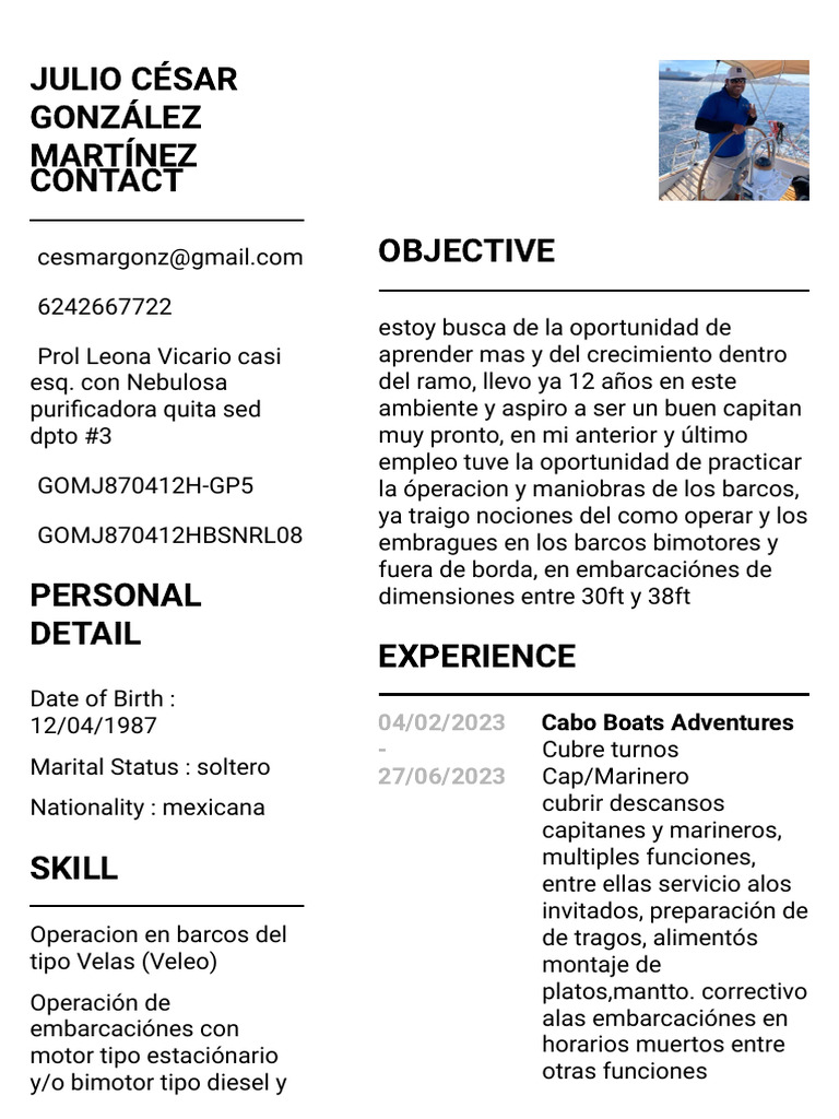 Cv,.Julio Cesar Gonzalez | PDF | Embarcación | Envío