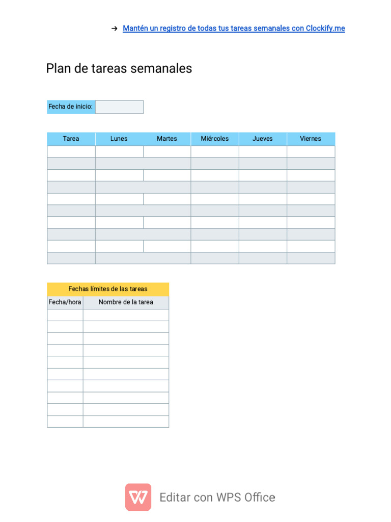 Plan de Tareas Semanales | PDF