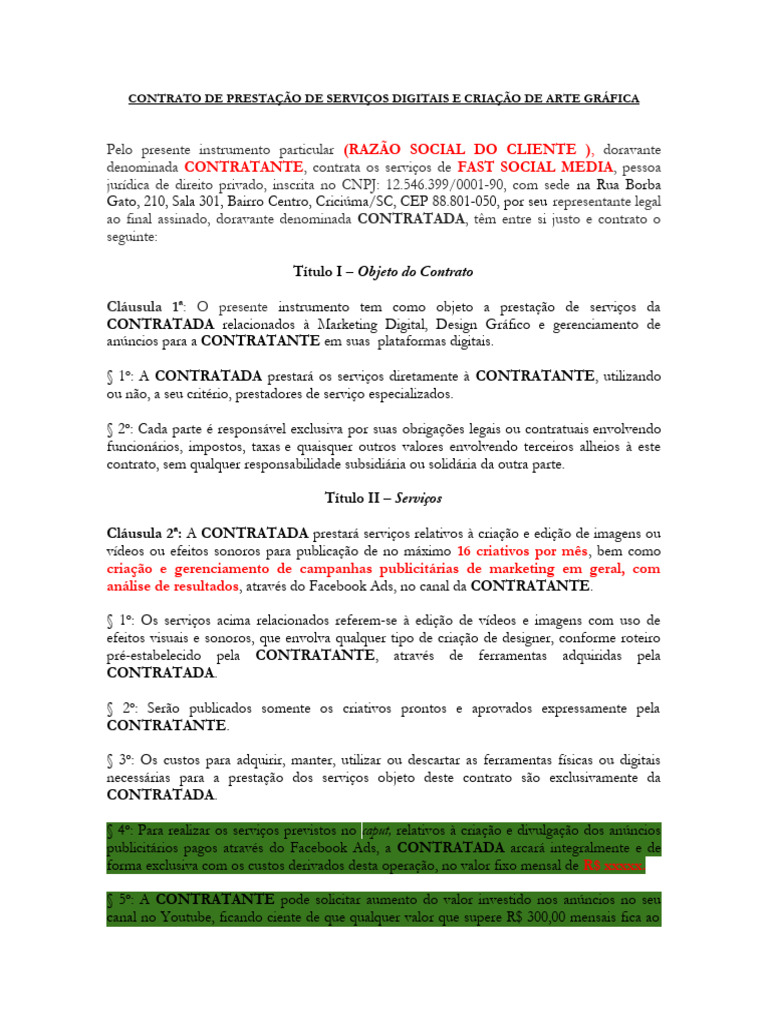 Modelo de Contrato para Clientes | PDF | Publicidade | Salário