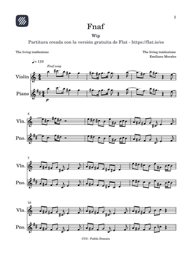 Partitura de FNAF para Piano y Violín | PDF