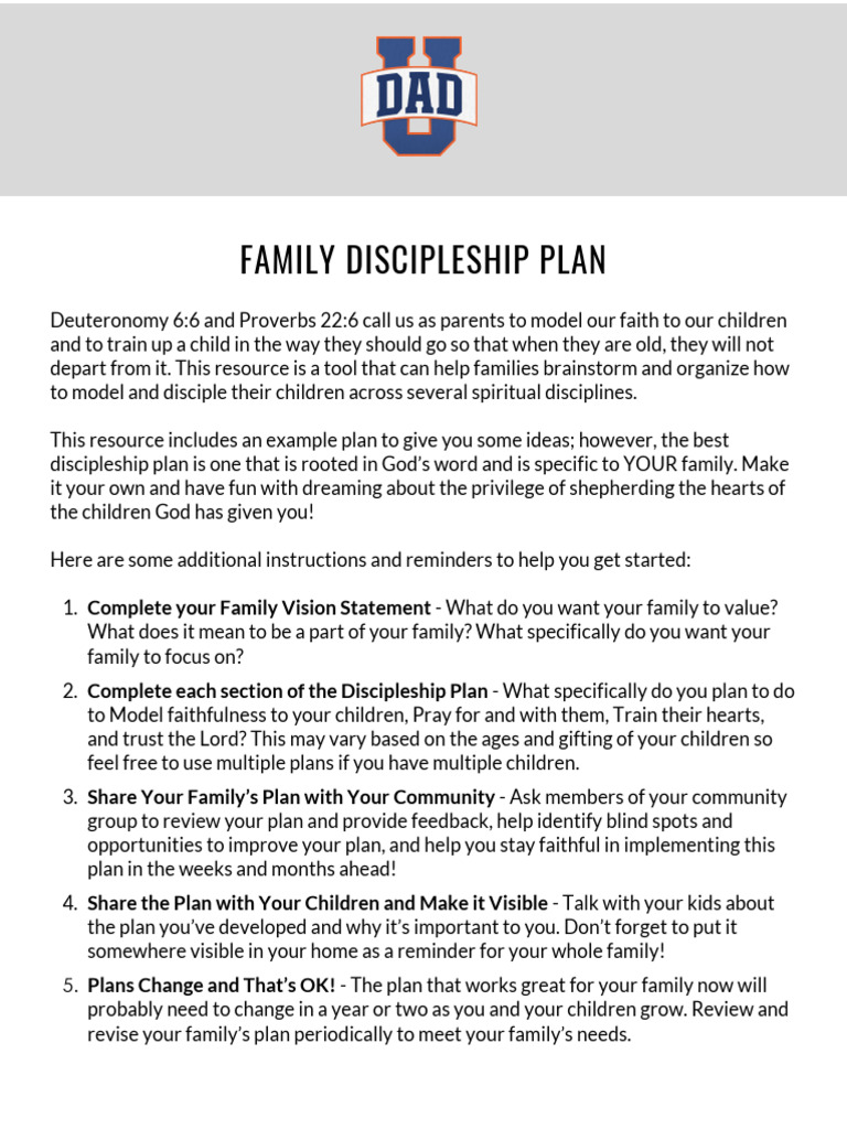 Family Discipleship Plan | PDF | Disciple (Christianity) | Prayer