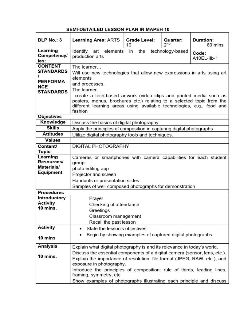 Q2 Week 3 Arts 10 | PDF | Digital Photography | Photograph