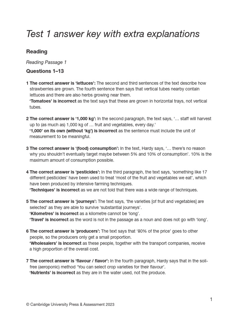 IELTS 18 Academic Test 1 Reading Extended Answer Key | PDF ...