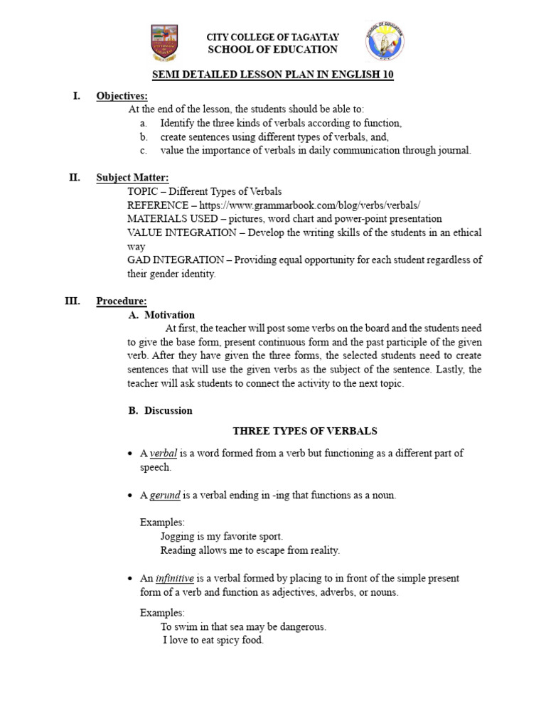 Semi Detailed Lesson Plan in English 10 | PDF | Verb | Adjective