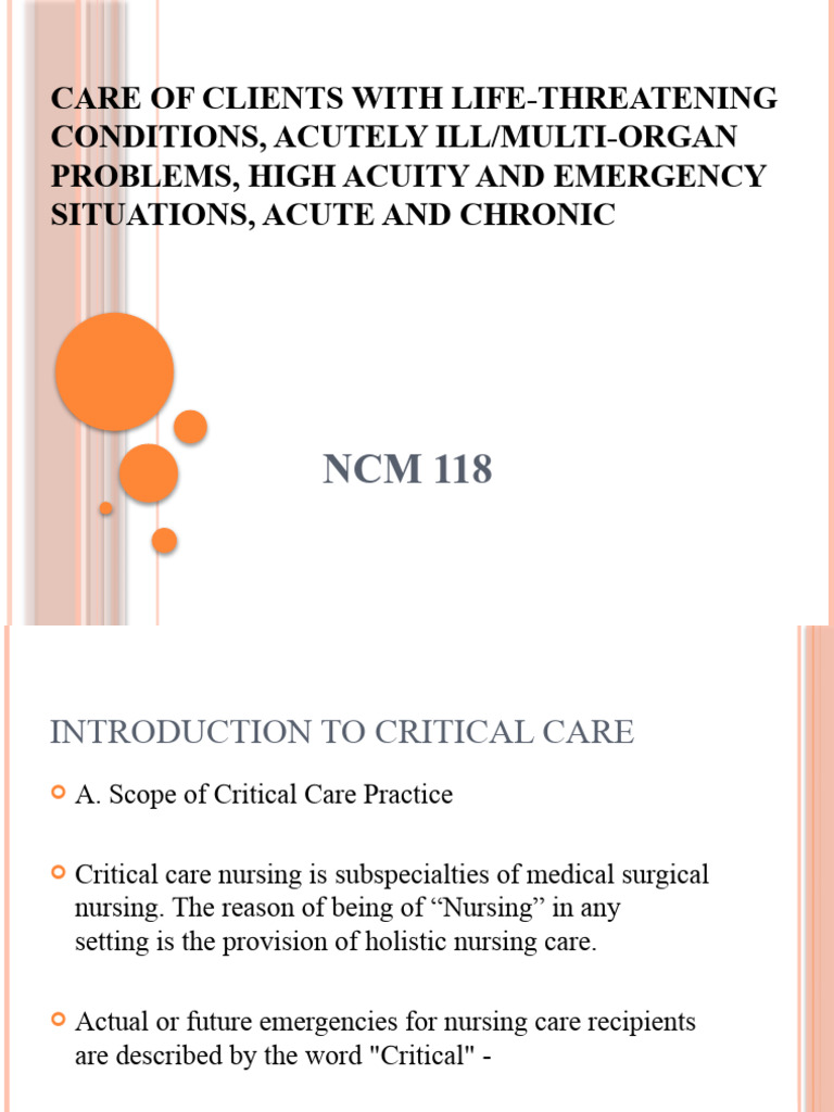 NCM 118 Lecture 1st Sem | PDF | Nursing | Intensive Care Medicine