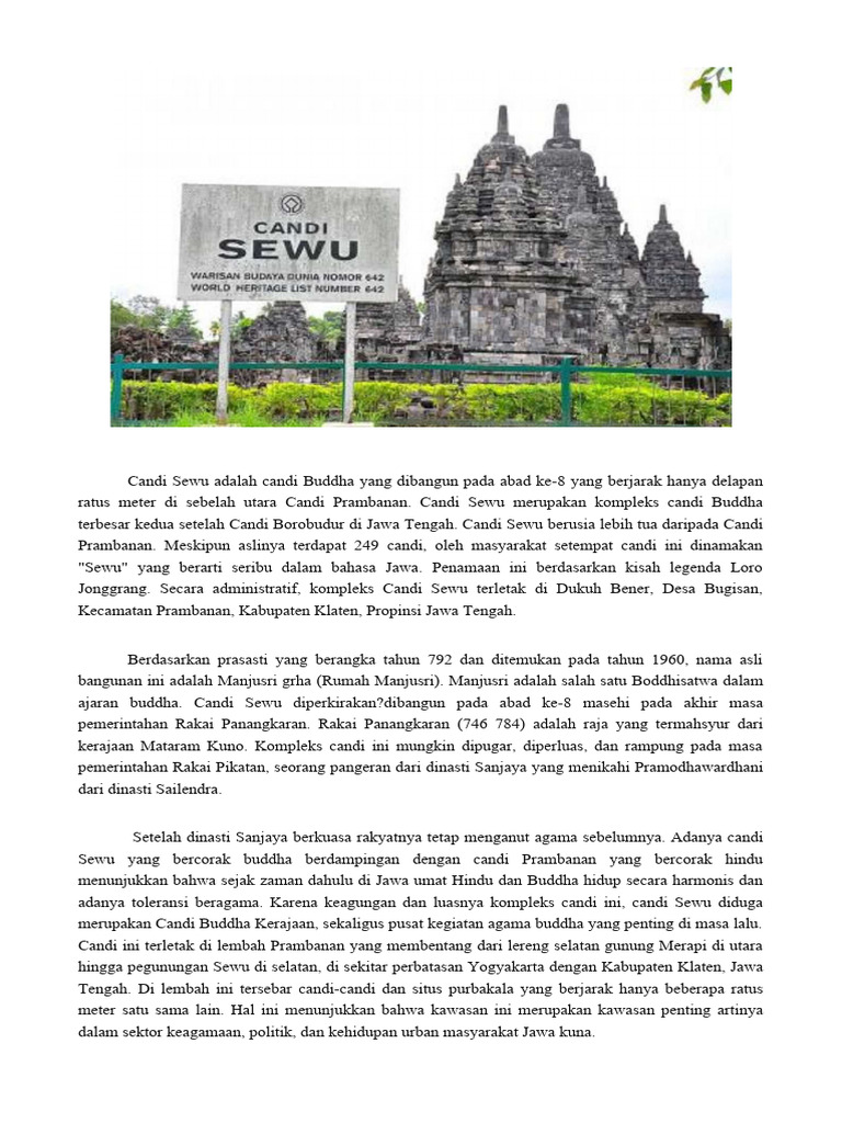 Candi Sewu Adalah Candi Buddha Yang Dibangun Pada Abad Ke | PDF