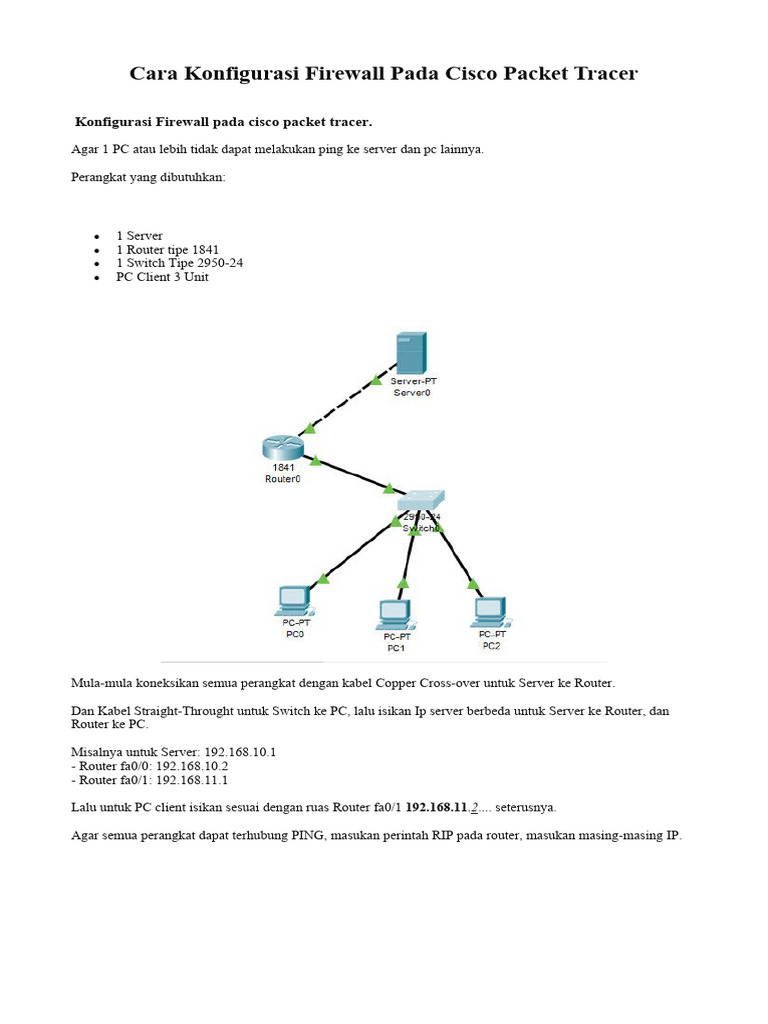 Cara Konfigurasi Firewall Pada Cisco Packet Tracer | PDF