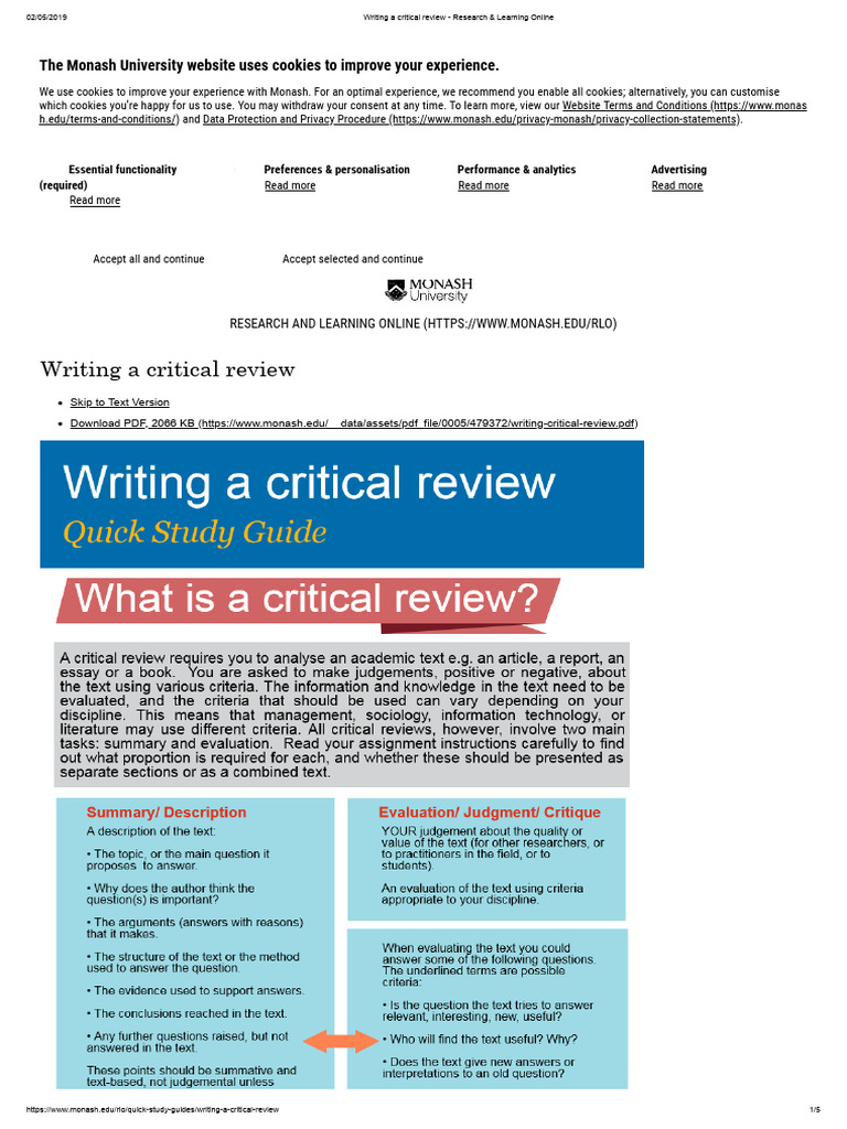 Writing A Critical Review - Research & Learning Online | PDF ...