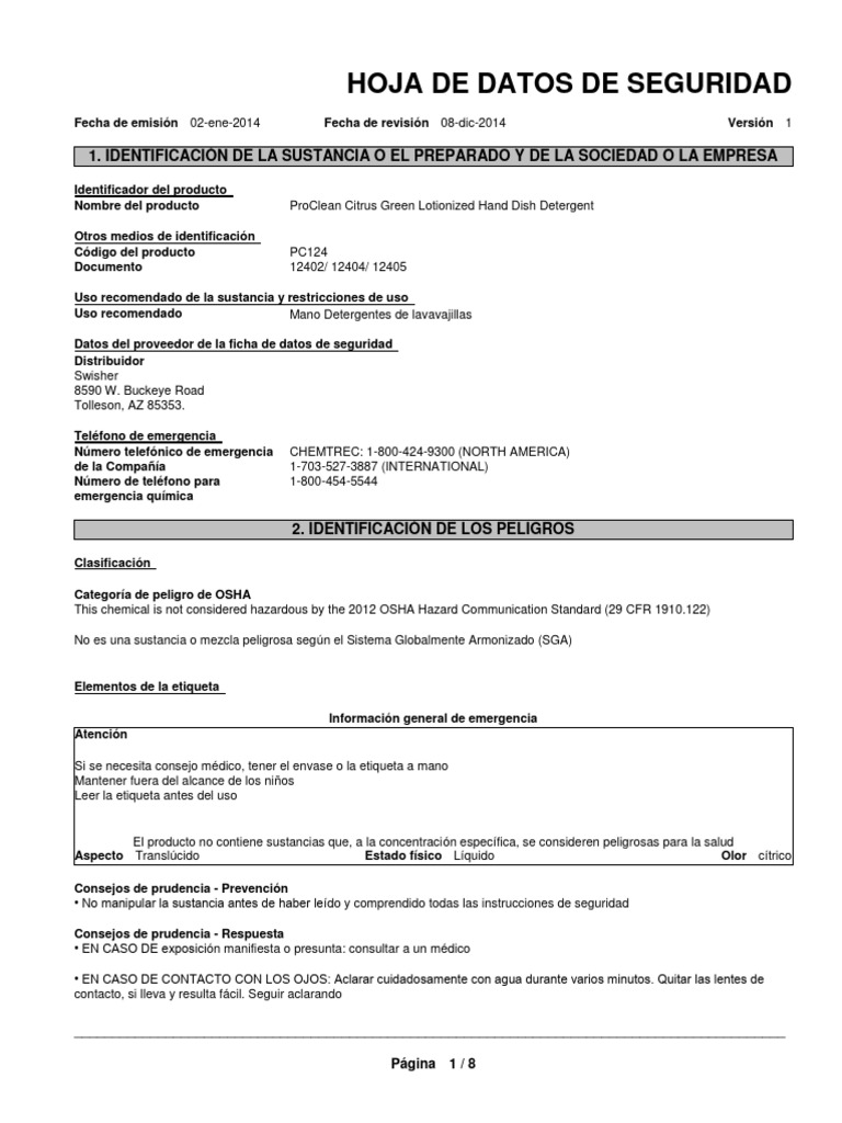 Hoja de Seguridad Sustancias Peligrosas | PDF | Agua | Toxicidad