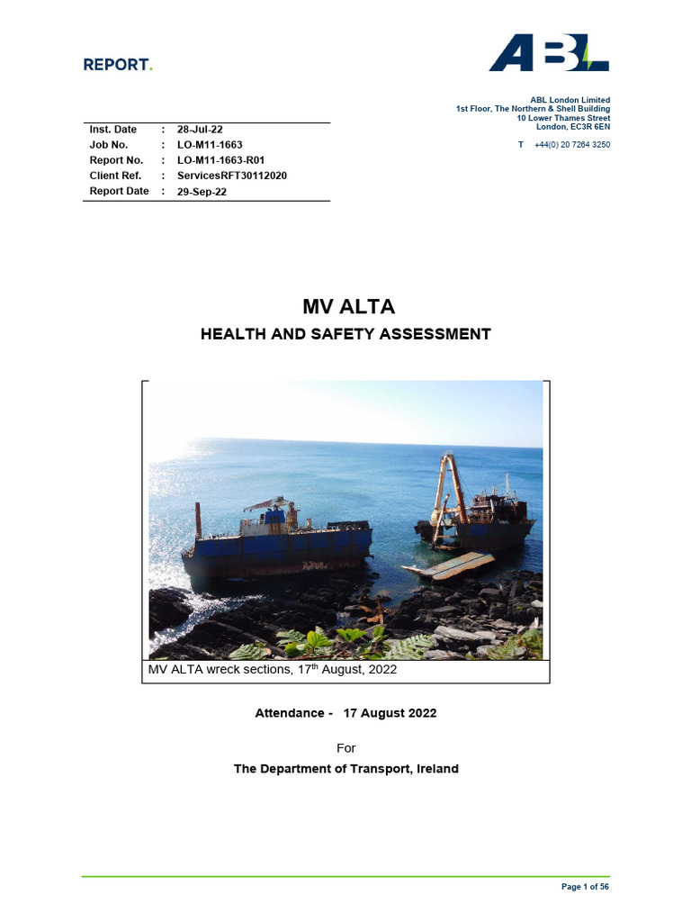 MV Alta Wreck HS Report | PDF | Risk | Hazards