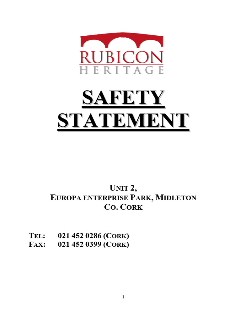 Rubicon Heritage Safety Statement | PDF | Occupational Safety And Health | Safety