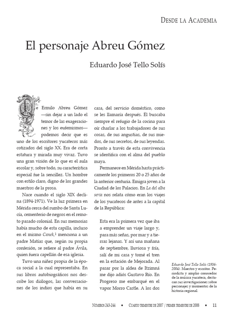 Eduardo José Tello Solís El Personaje Abreu Gomez | PDF | México