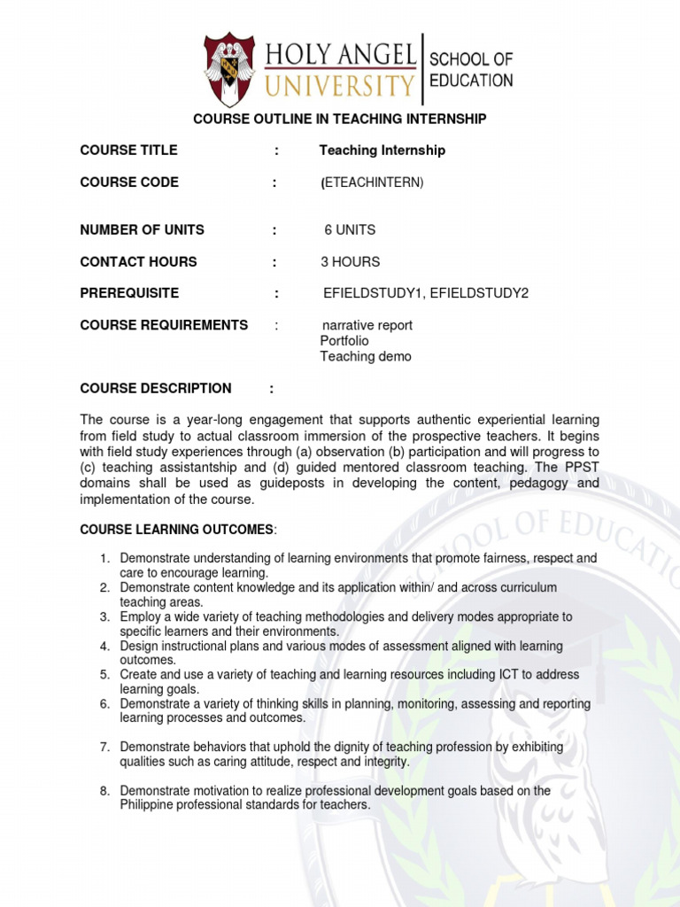 Course Outline of Teaching Internship | PDF | Learning | Teachers