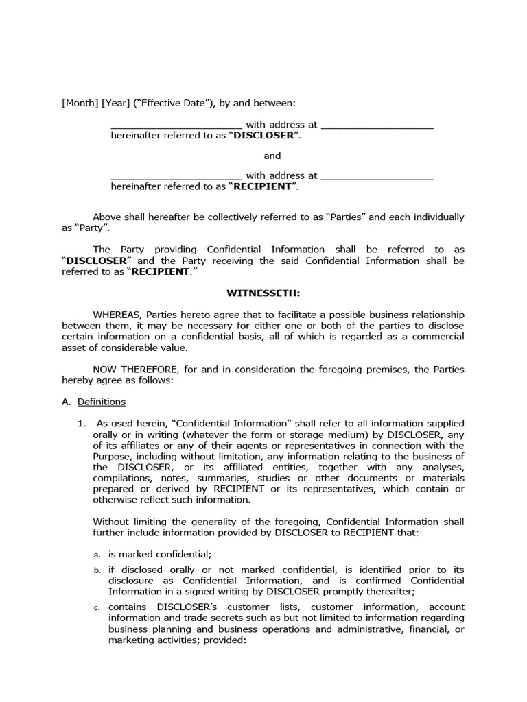 Comprehensive NDA Sample | PDF | Arbitration | Non Disclosure Agreement