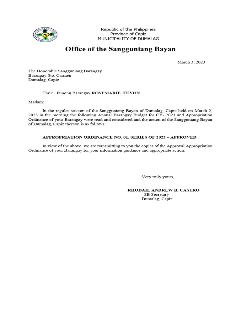 Brgy. Transmittal | PDF | Philippines | Government Institutions