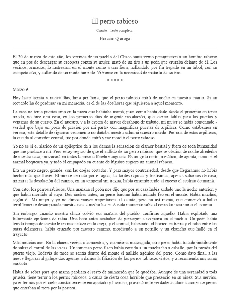 El Perro Rabioso - Horacio Quiroga - Ciudad Seva - Luis López Nieves | PDF