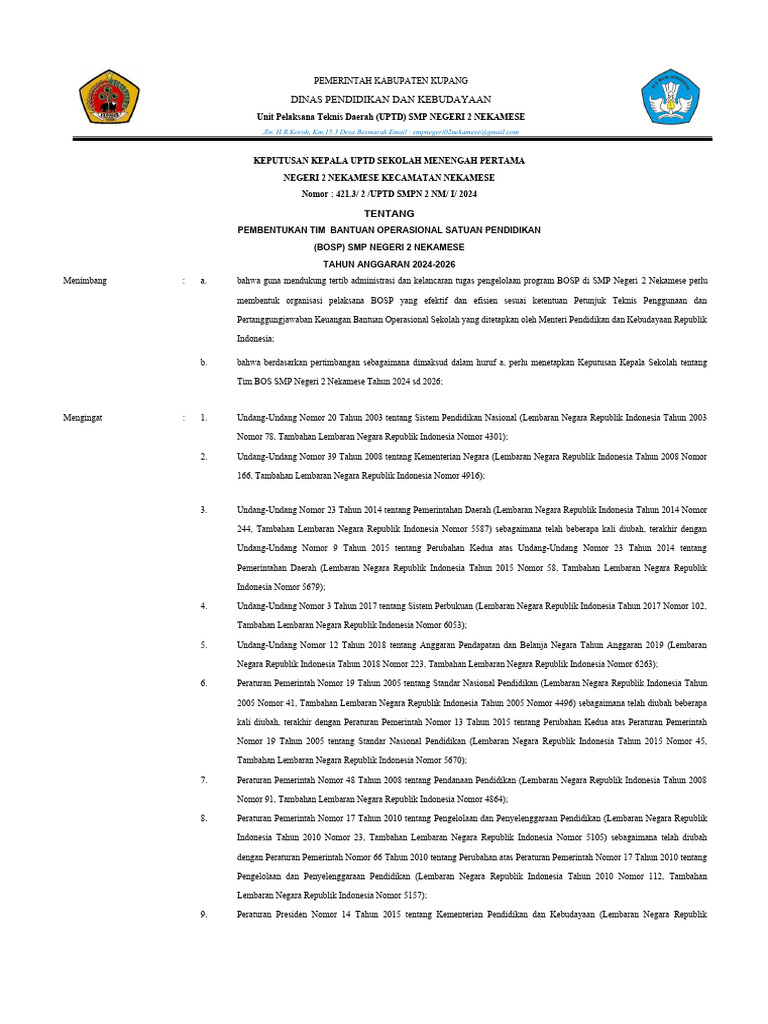 SK. Tim BOS Reguler 2024 | PDF