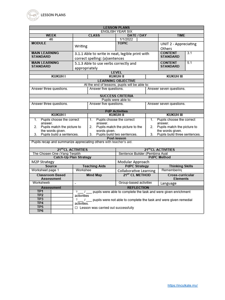 English Y6 M46 (Inculkate - My) | PDF | Lesson Plan | Behavior Modification