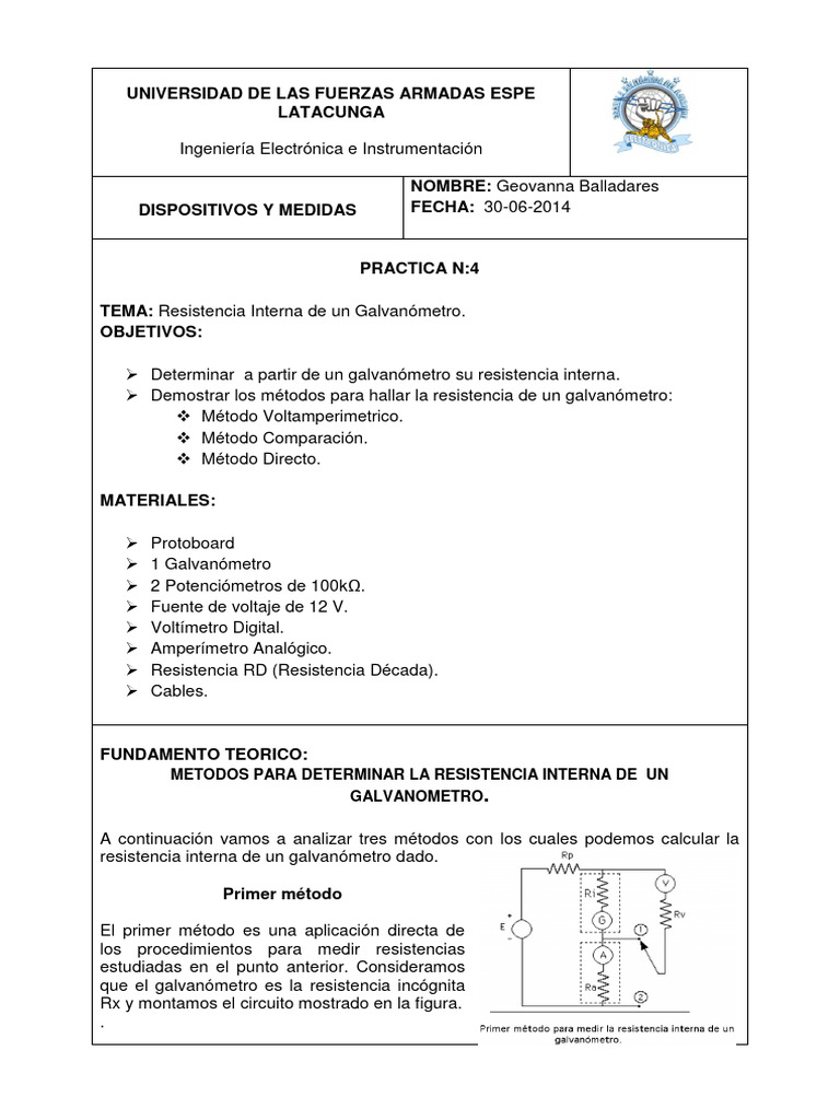 Informe Resistencia Interna de Un Galvanometro | PDF | Resistencia ...