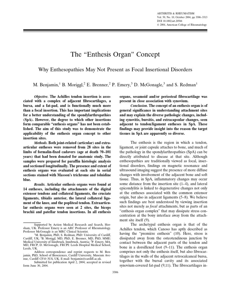 The Enthesis Organ Concept - Why Enthesopathies May Not Present As ...