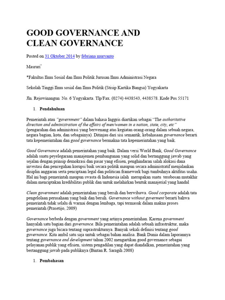 Good Governance dan Clean Governance | PDF