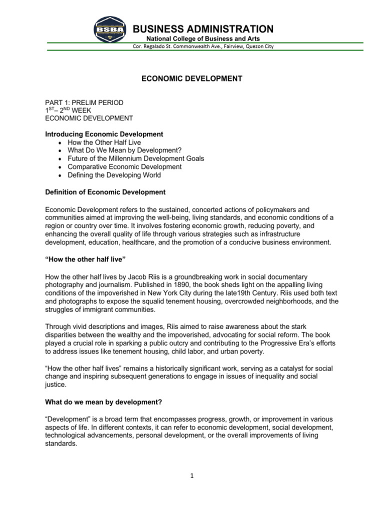 ECONDEV Handouts 1stweek | PDF | Gross Domestic Product | Millennium Development Goals