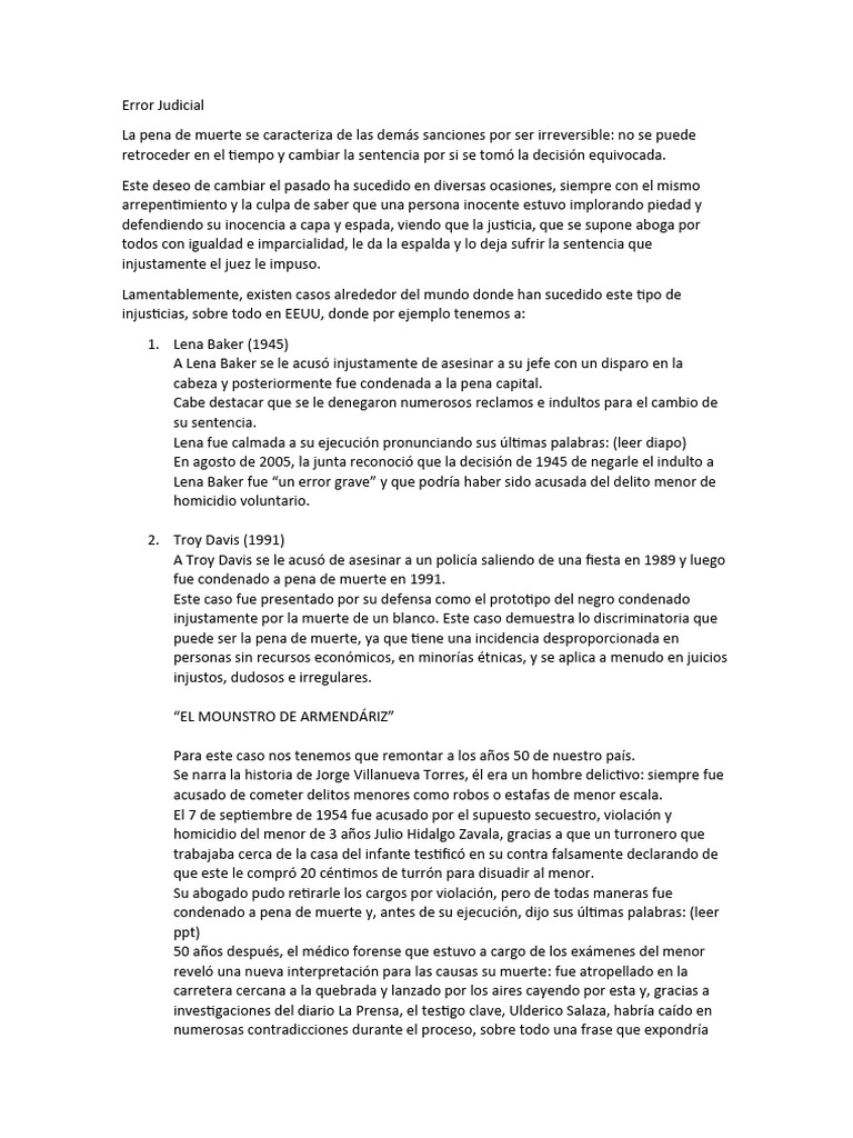 Error Judicial | Descargar gratis PDF | Pena capital | Sentencia (ley)